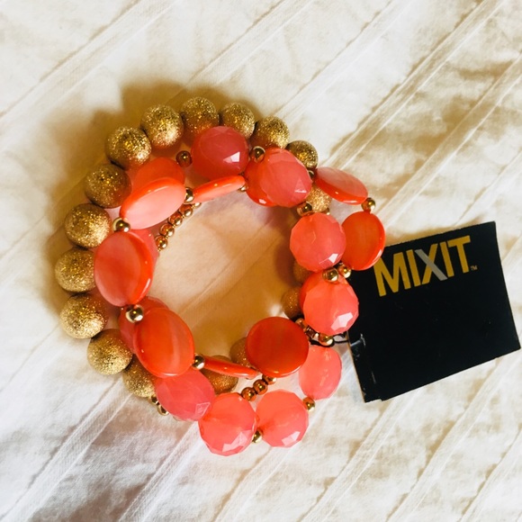 Mixit | Jewelry | Orange Gold Beads Bracelet | Poshmark
